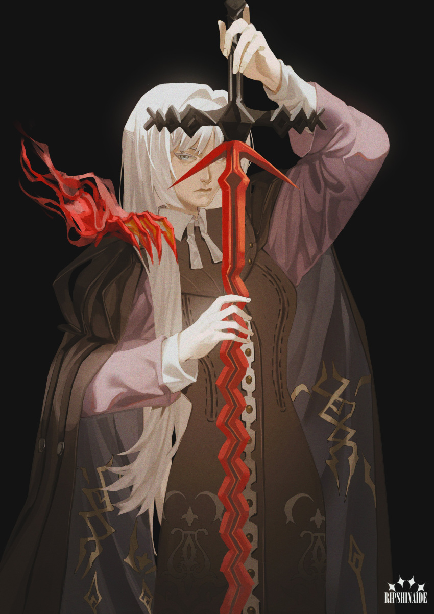 Safebooru - 1girl absurdres artist name black background black cape ...