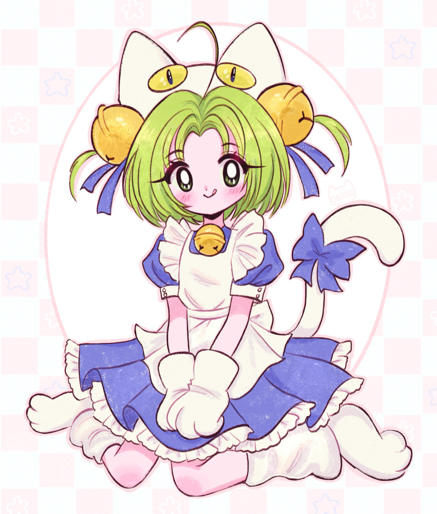 Safebooru - 1girl ahoge animal hat bell blue dress blush bow bright pupils cat hat cat tail ...