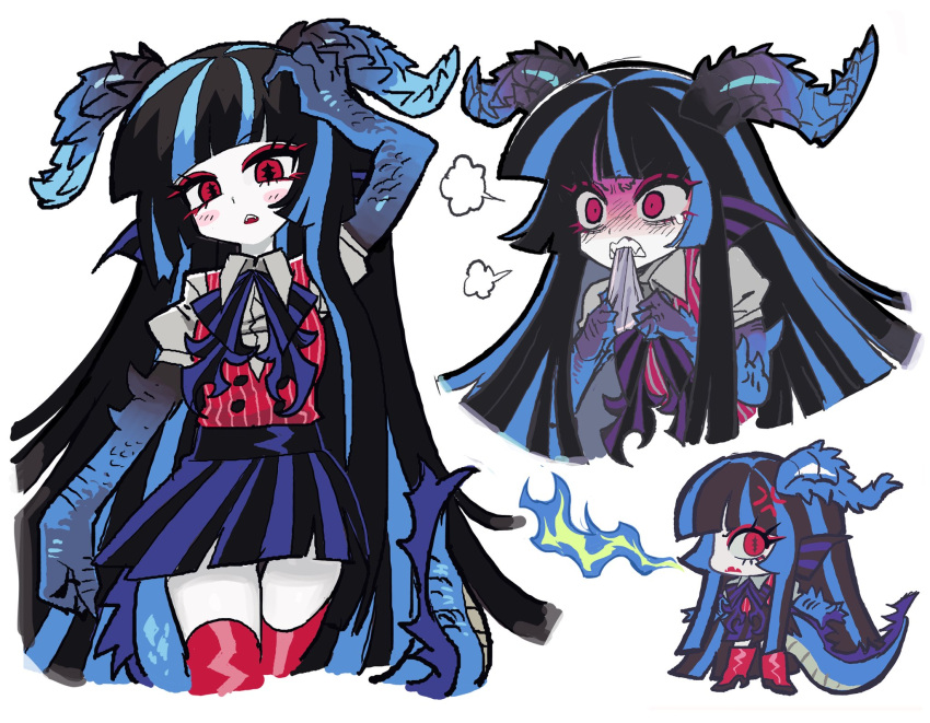 Safebooru - 1girl angry animal hands biting black hair blue hair blunt ...