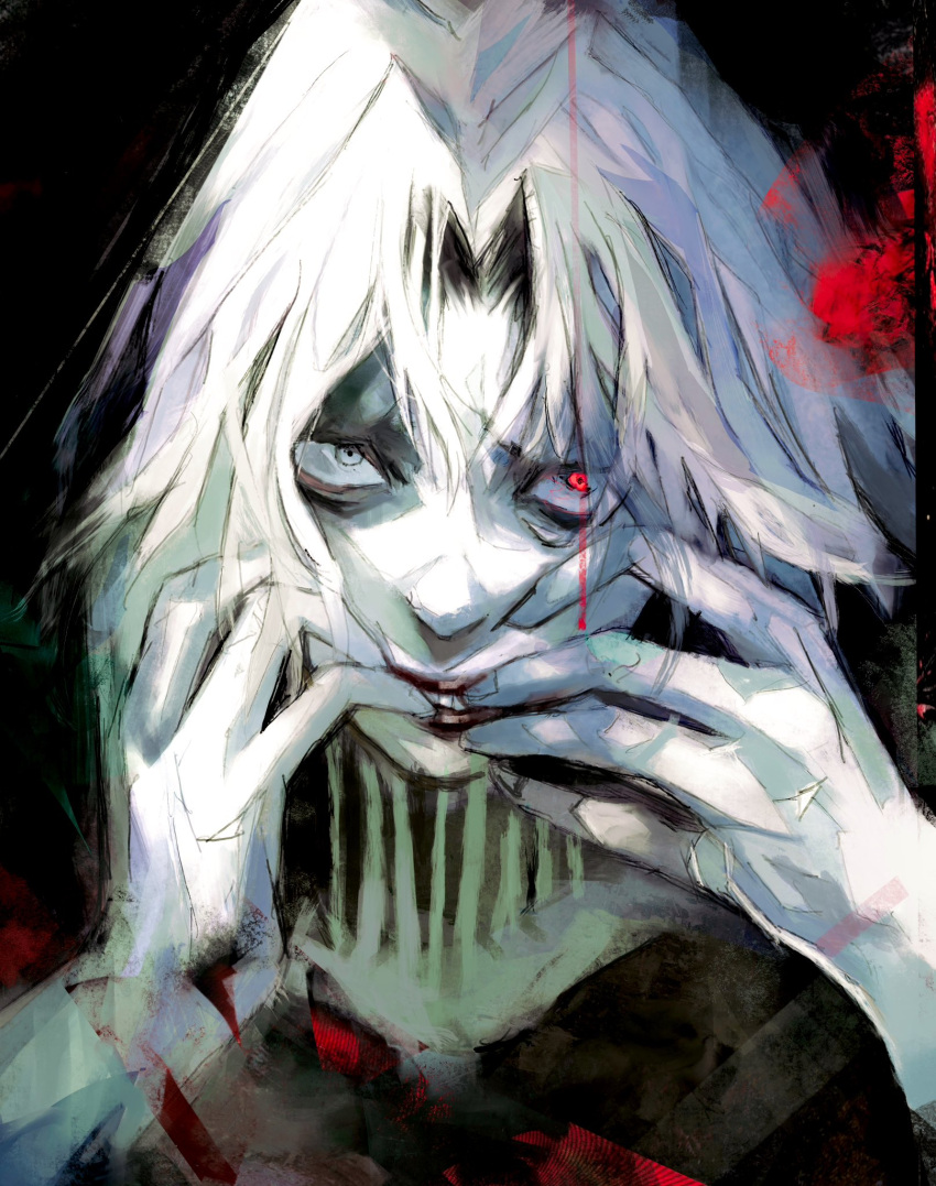 Safebooru - 1boy black cloak black lips cloak close-up finger in own ...