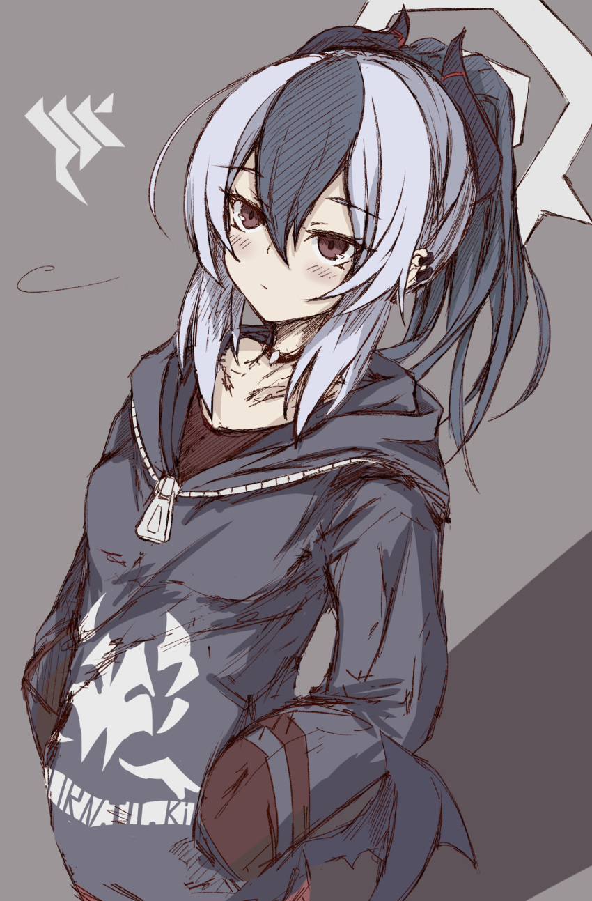 Safebooru - 1girl absurdres black choker black hair black hoodie black horns blue archive blush ...