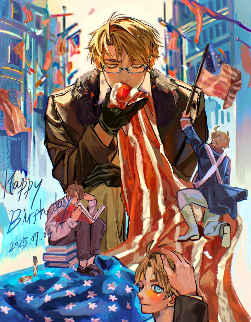 Safebooru - 1boy absurdres ahoge america (hetalia) american flag arm up ...