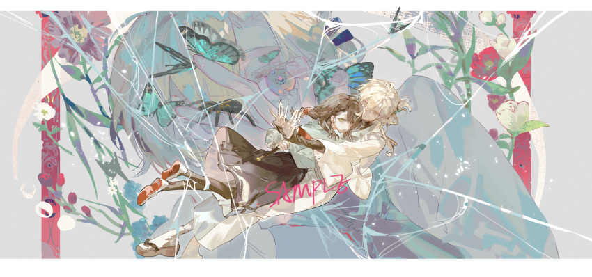 Safebooru - 1boy 1girl absurdres black skirt brown hair bug butterfly dress flower full body ...