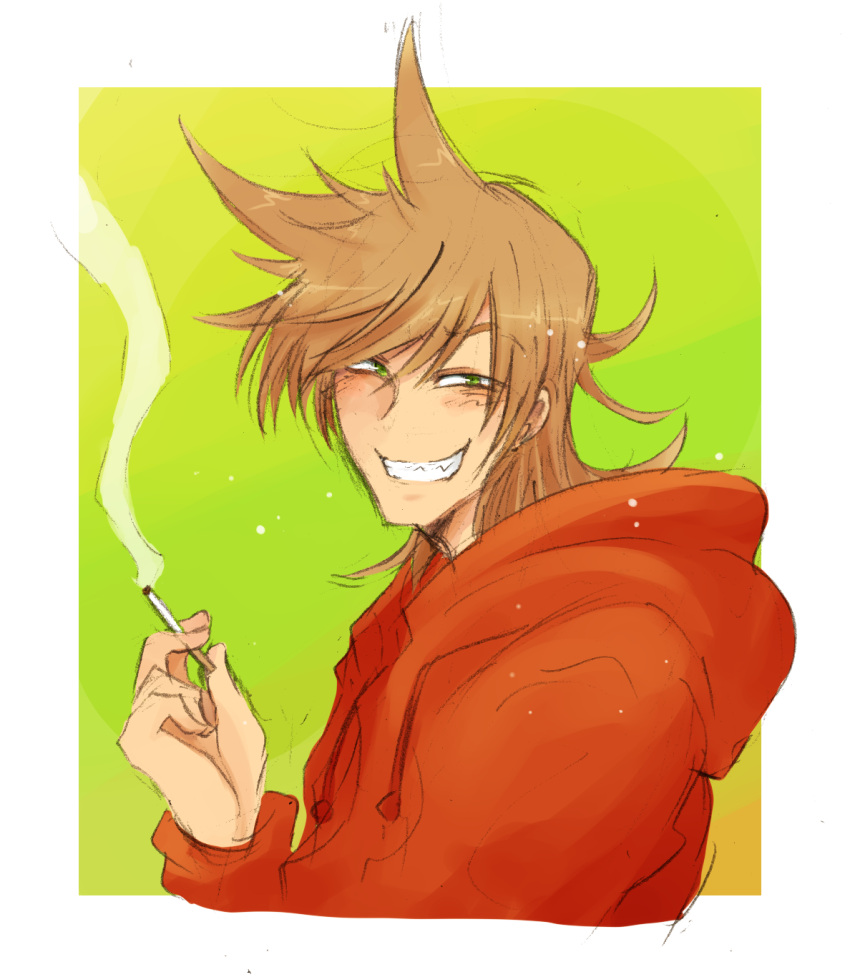 Safebooru - 1boy animification brown hair cigarette commentary request ...