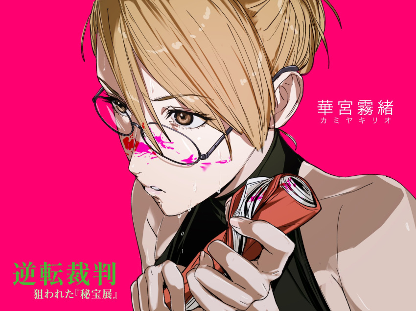 Safebooru - 1girl ace attorney adrian andrews amikoiiko arms up black shirt blonde hair brown ...