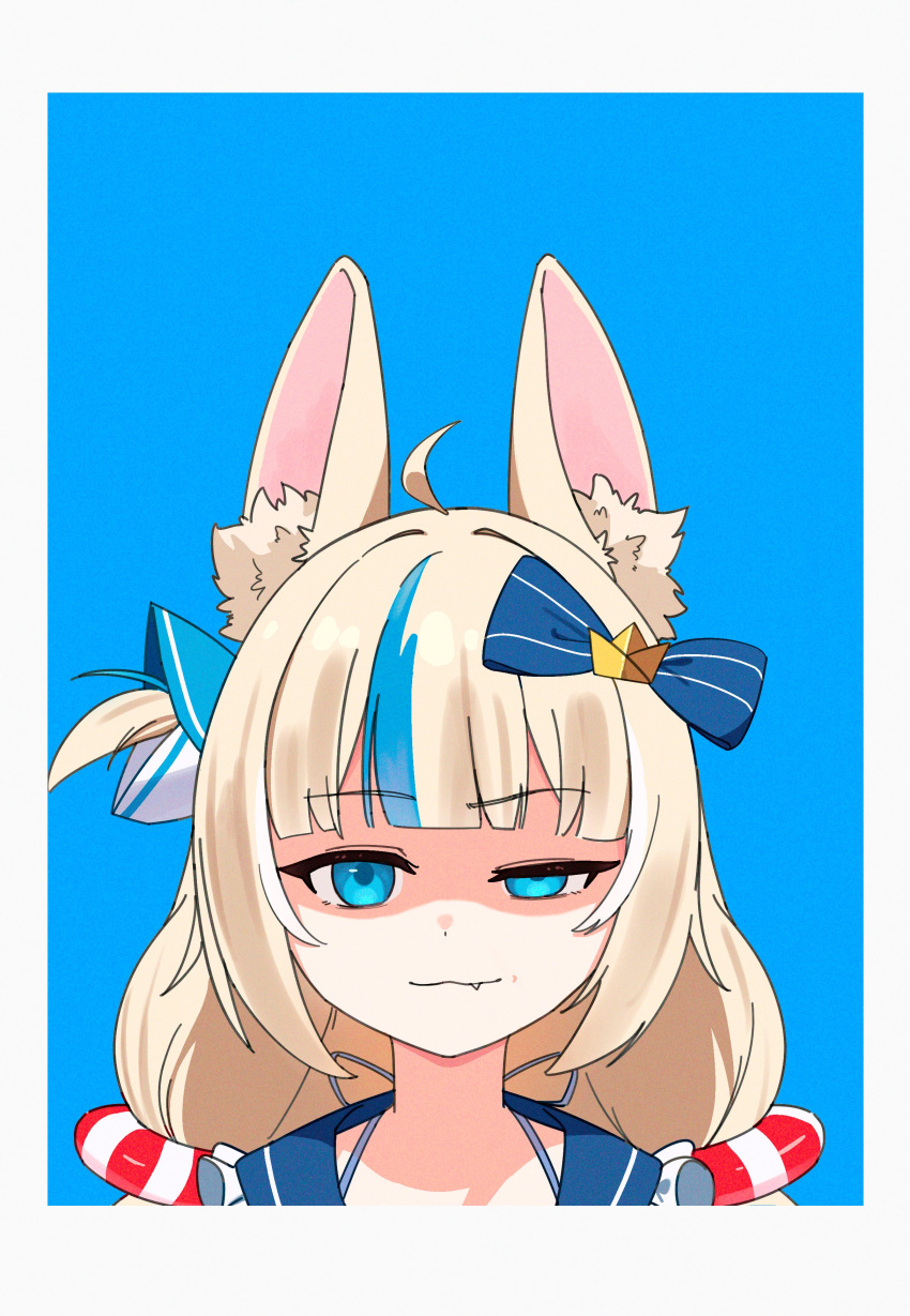 Safebooru - 1girl :3 :| absurdres ahoge animal ear fluff animal ears blonde hair blue background ...