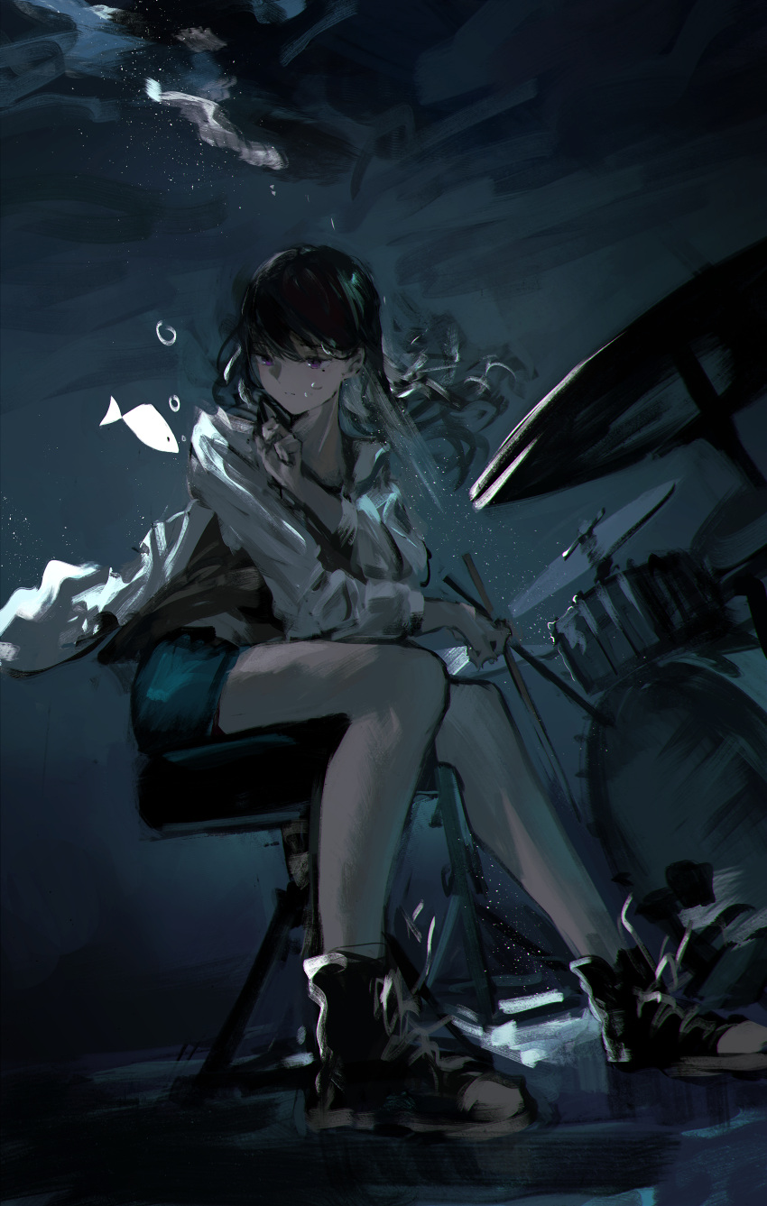 Safebooru - 1girl absurdres bang dream! bang dream! it's mygo!!!!! black shoes blue skirt ...