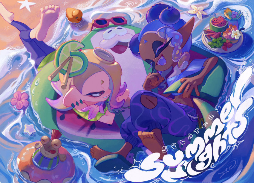 Safebooru - 1boy 2girls barefoot beach big man (splatoon) big man ...