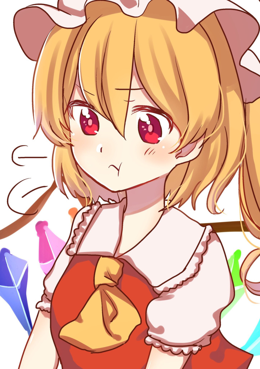 Safebooru - 1girl blonde hair flandre scarlet hat pout red eyes touhou ...