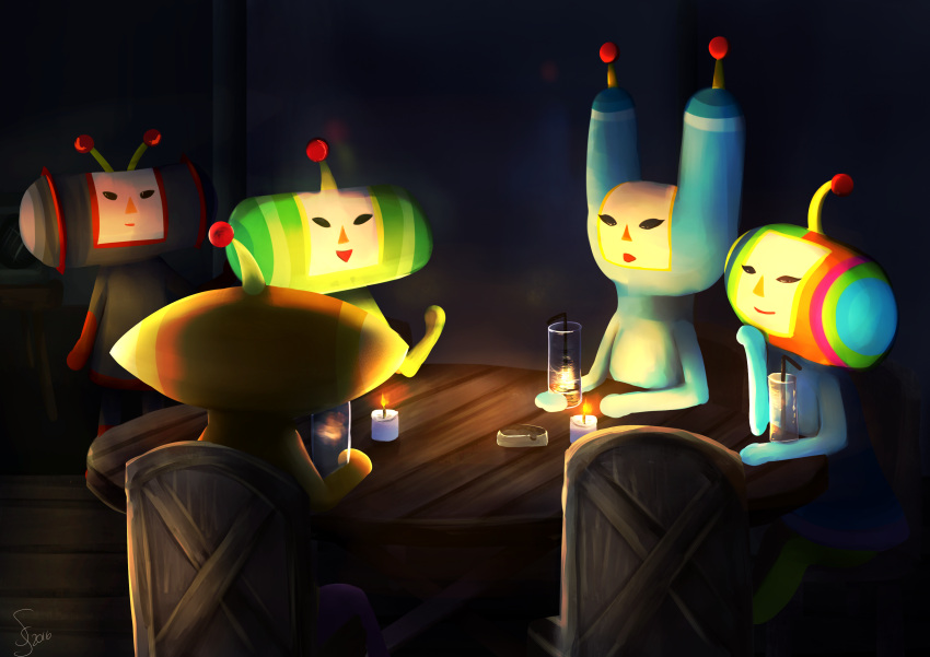 Safebooru - 2girls 3boys ace (katamari damacy) candles chairs foomin ...