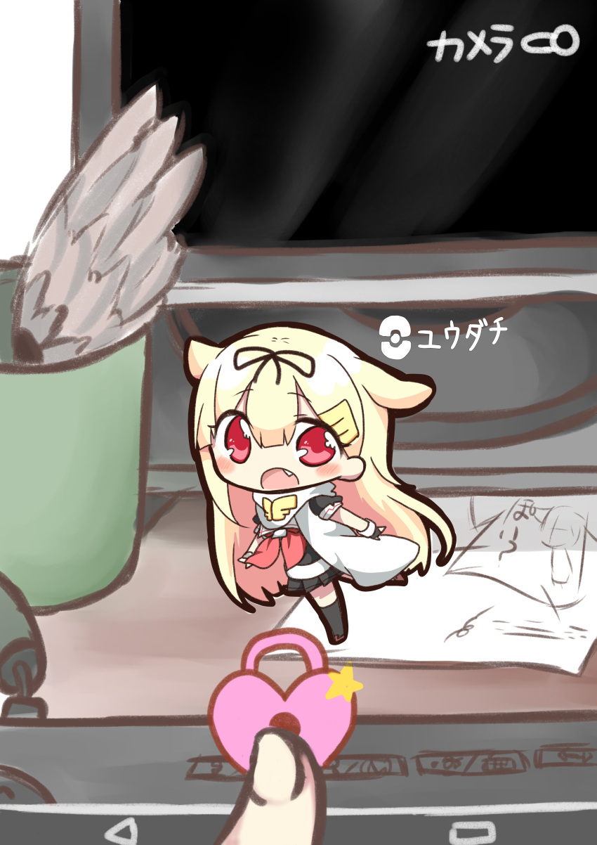 Safebooru - 1girl absurdres black ribbon black serafuku black skirt blonde hair fang fingerless ...