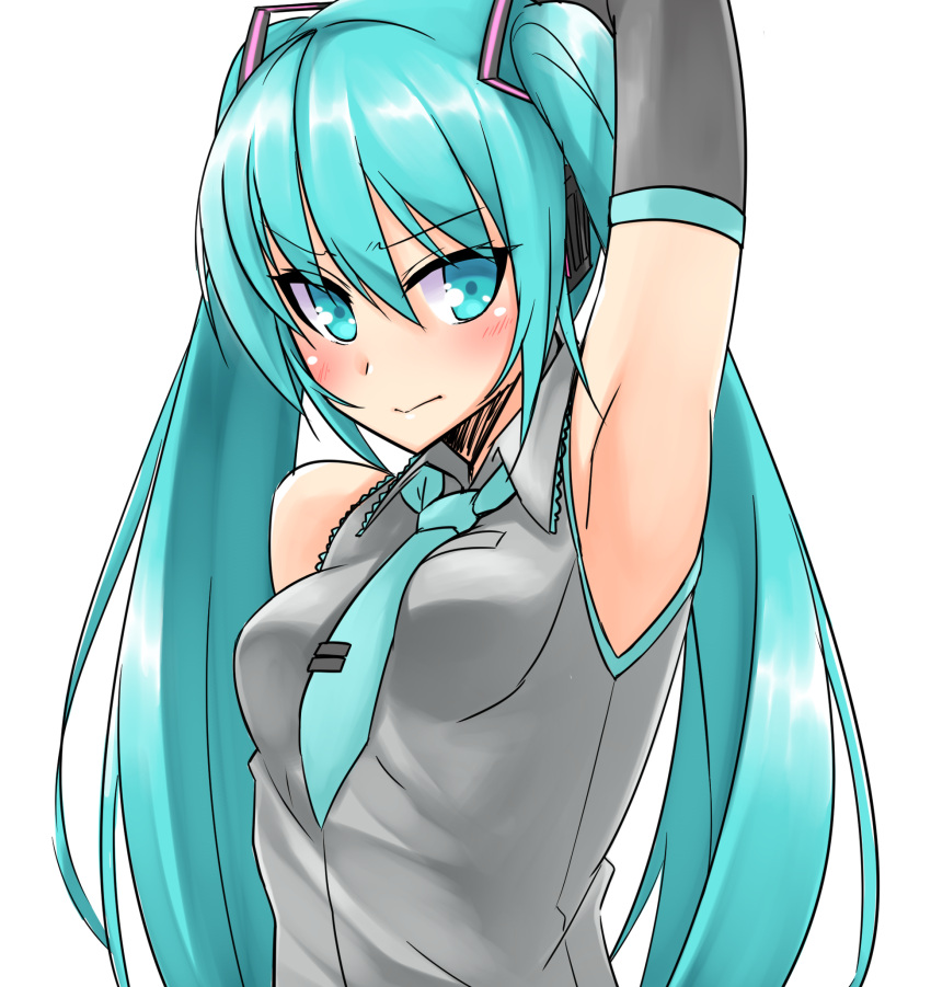 Safebooru - 1girl aqua eyes aqua hair arm up armpits blush hatsune miku highres kirisame mia ...