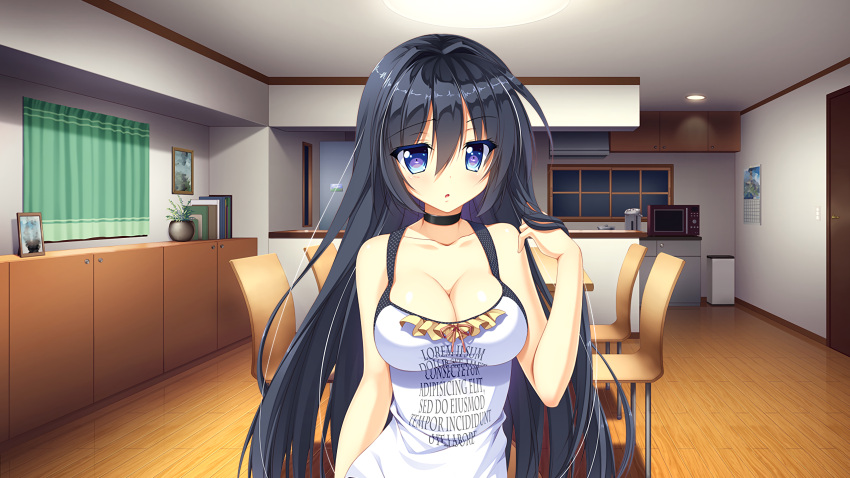 Safebooru - artist request black hair blue eyes character request choker cleavage game cg long ...