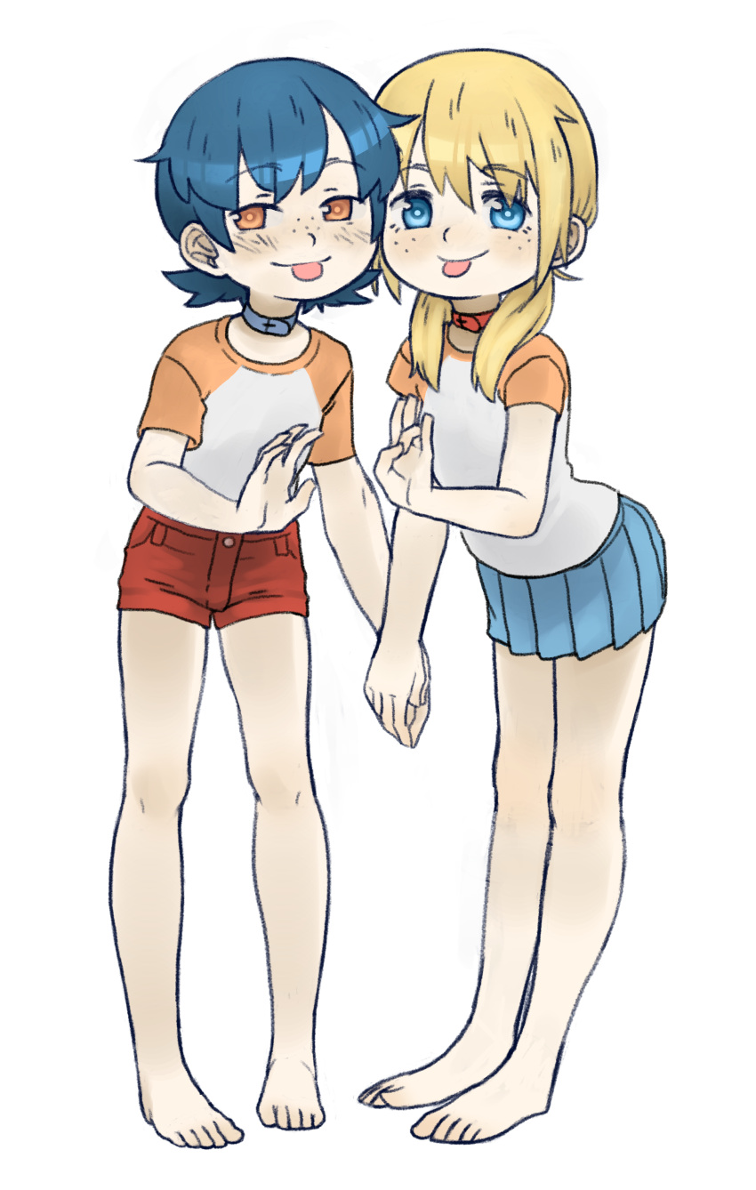 Safebooru Arched Back Bare Legs Blonde Hair Blue Eyes Blue Skirt 4157