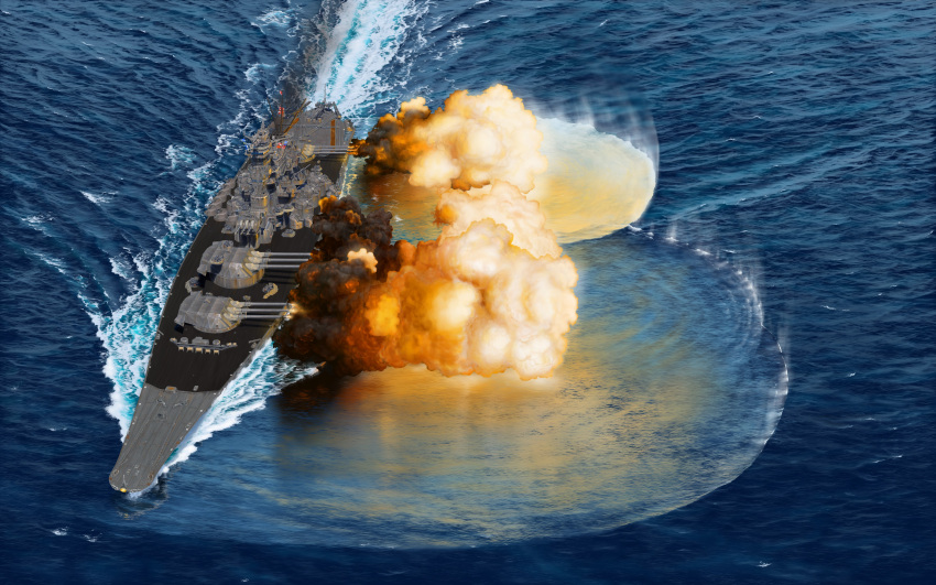Safebooru - absurdres battleship explosion fire flag military military ...