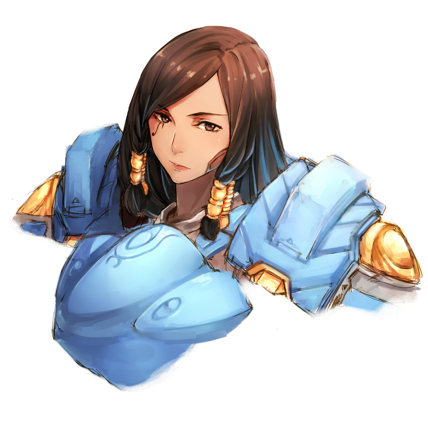 Safebooru - 1girl absurdres armor bangs bodysuit braid brown eyes brown ...