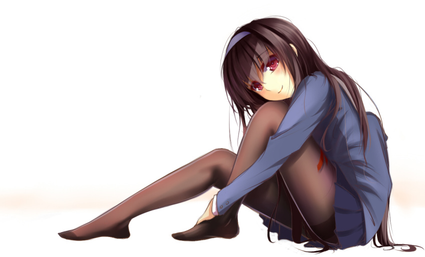 Safebooru - 1girl black hair black legwear blue skirt brown eyes from side hair ornament ...