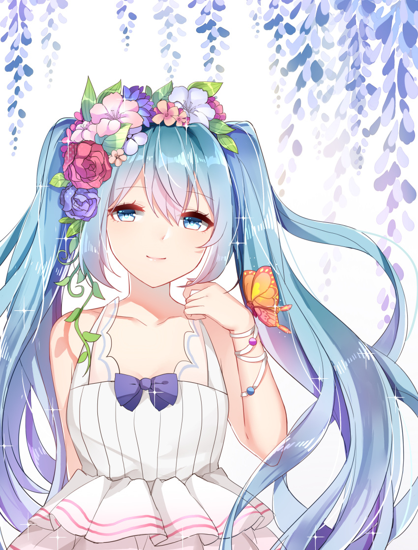 Safebooru - 1848066491 1girl absurdres aqua eyes aqua hair butterfly chuor (chuochuoi) flower ...