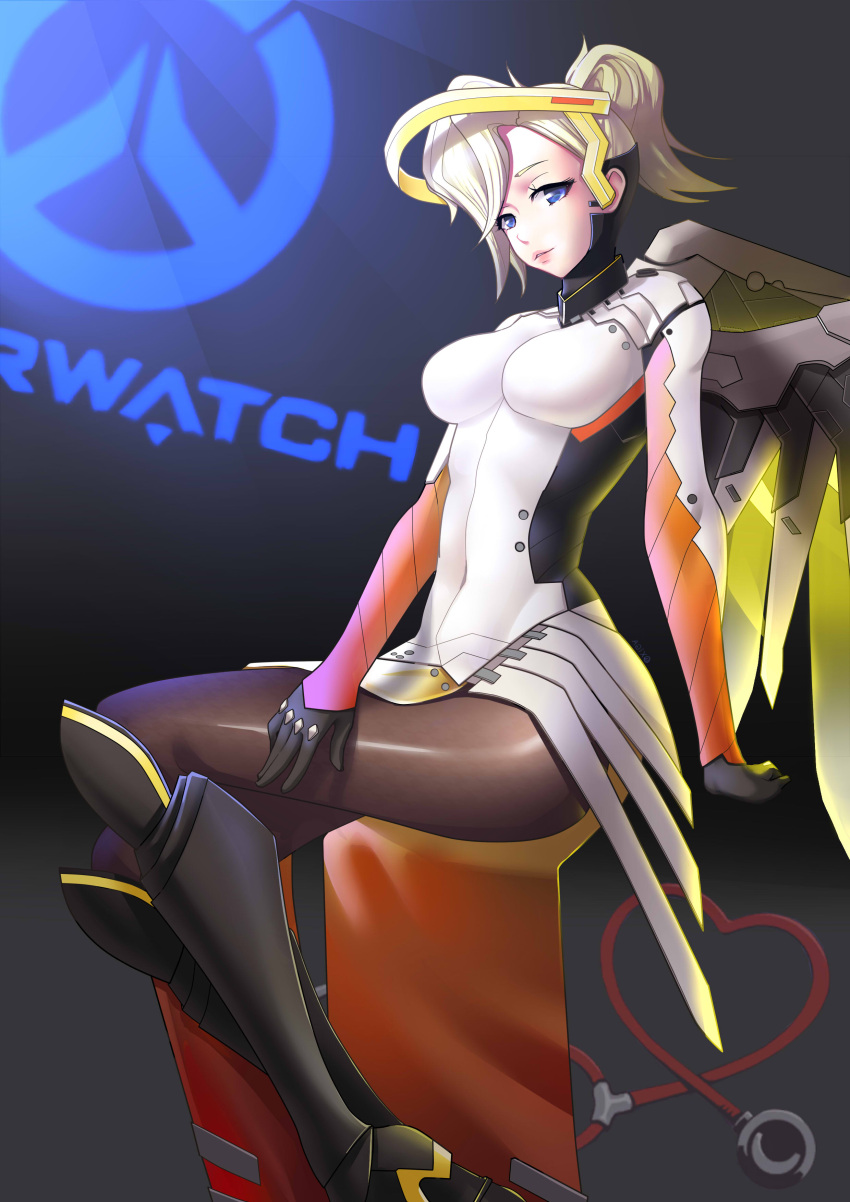Safebooru - 1girl absurdres armor armored boots black boots blonde hair blue eyes bodysuit boots ...