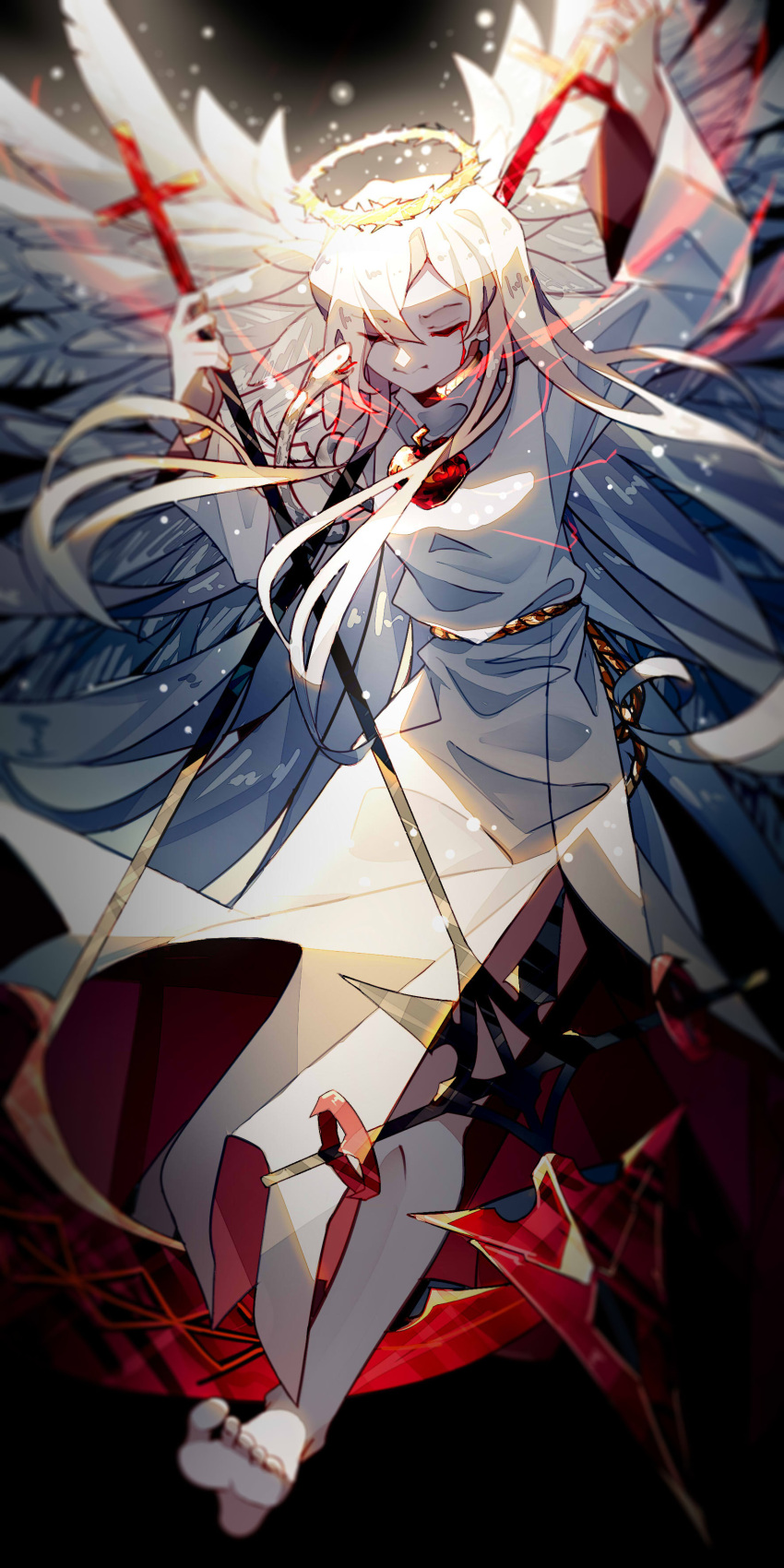 Safebooru - 1girl absurdres angela (project moon) apple barefoot belt ...