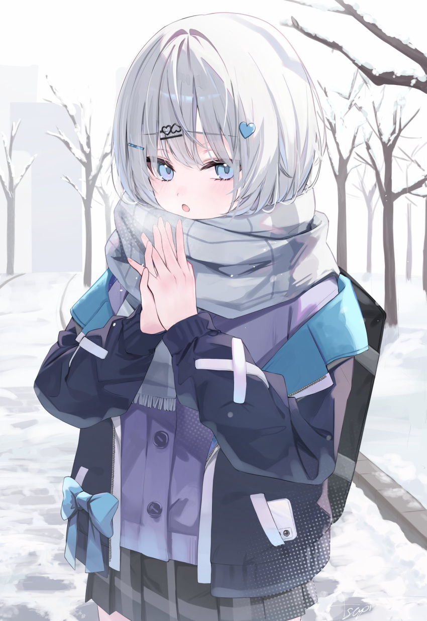 Safebooru - 1girl asashin (asn) black skirt blue eyes blush cellphone ...