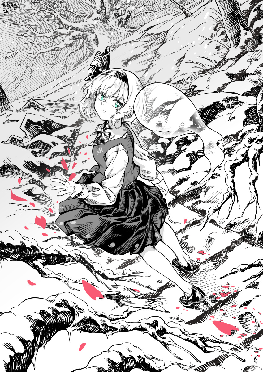 Safebooru - 1girl absurdres bare tree bow bowtie chinese commentary ...