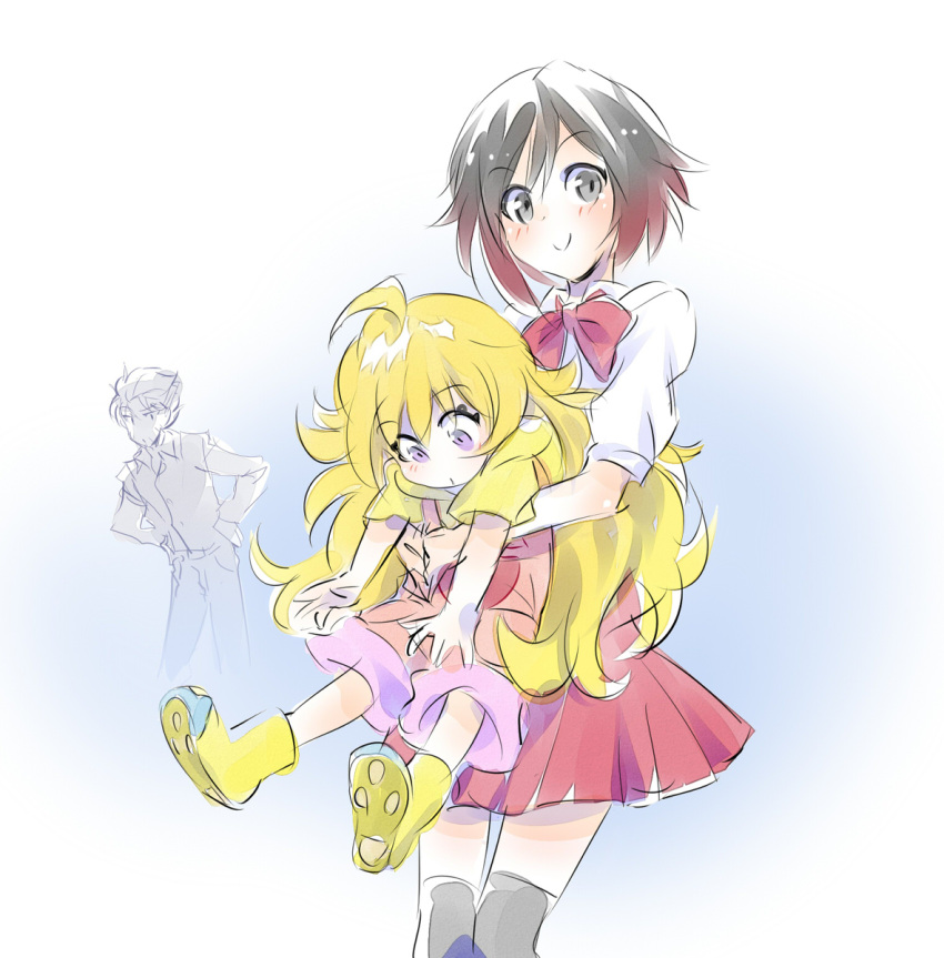 Safebooru - 1boy 2girls blush hug iesupa multiple girls pixiv manga ...