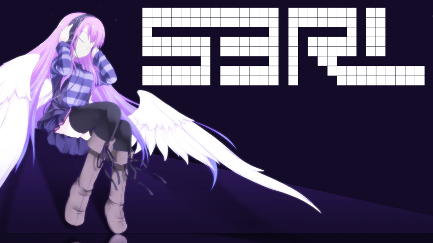 Safebooru - 1girl angel wings boots closed eyes headphones long hair ...