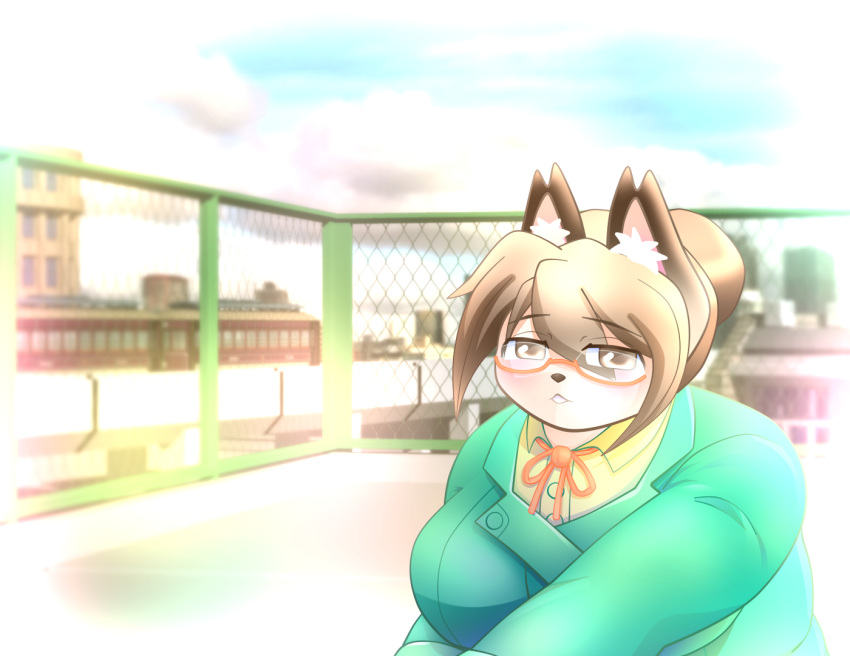 Safebooru - 1girl artist request breasts brown hair female fox furry ...