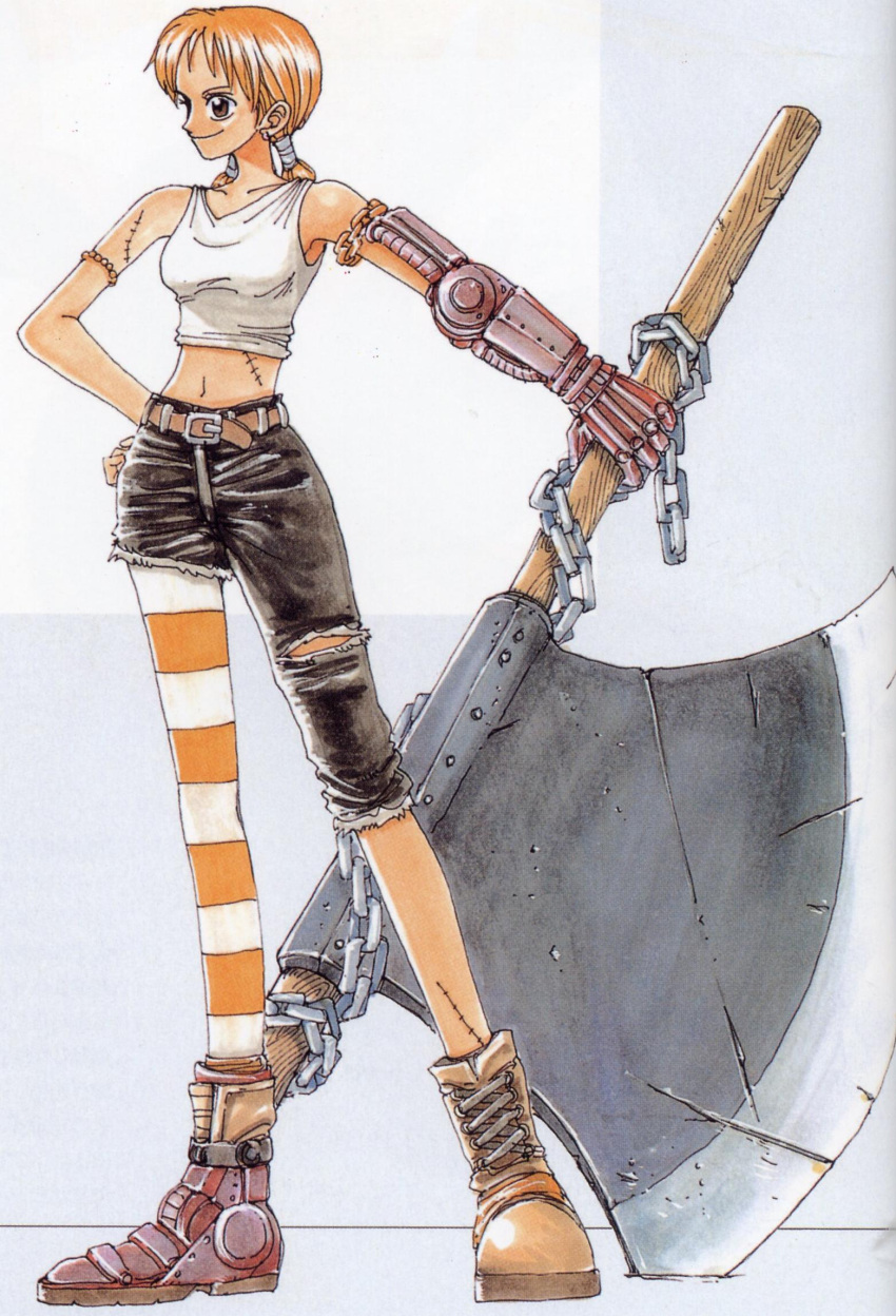 Safebooru - 1girl axe belt boots chains concept art nami (one piece ...