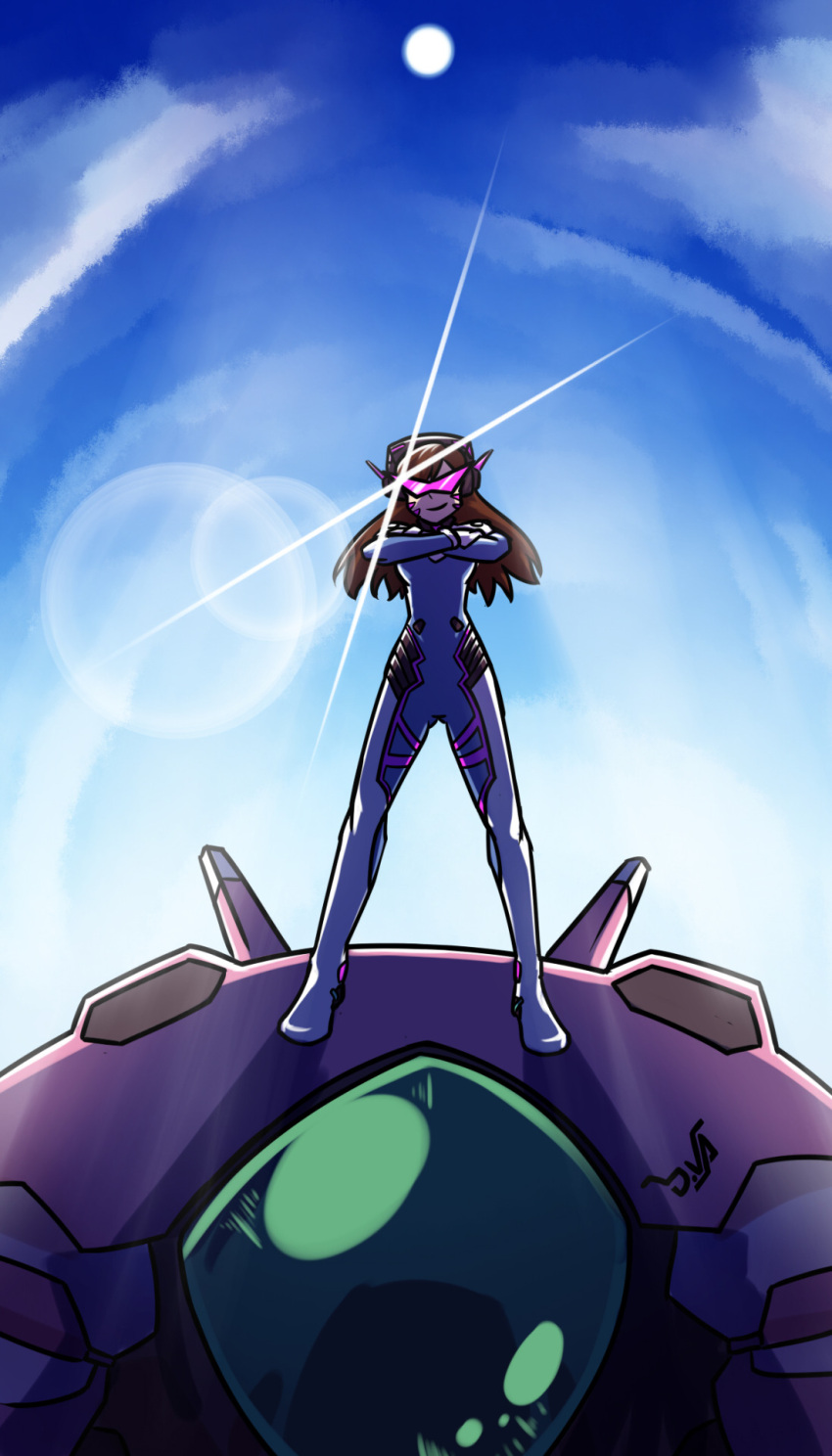 Safebooru - 1girl bad idea blue sky bodysuit crossed arms d.va ...