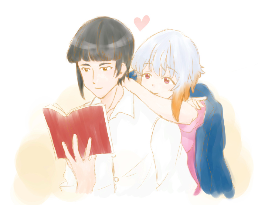 Safebooru - 1boy 1girl aquarion logos black hair book brown eyes heart ...