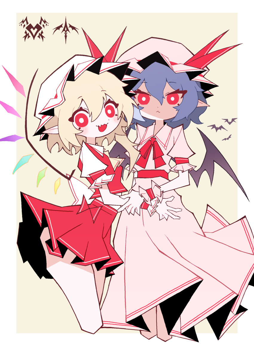 Safebooru - 2girls absurdres ascot bat wings blonde hair blue hair cocokana cowboy shot crystal ...