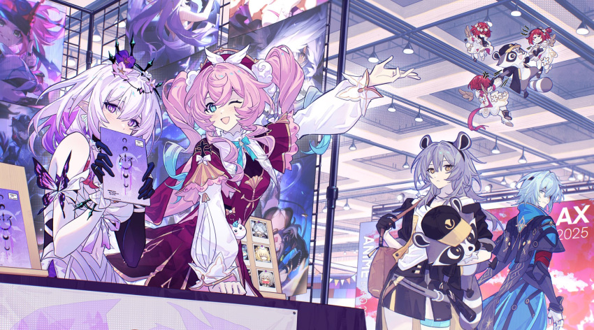 Safebooru - 1boy 6+girls ;o anaxa (honkai: star rail) anger vein animal ears aqua eyes aqua hair ...