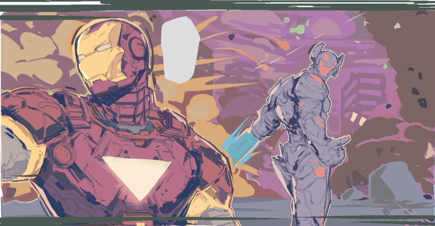 Safebooru - 2boys 7 passes arc reactor armor avengers (series) building cowboy shot english ...