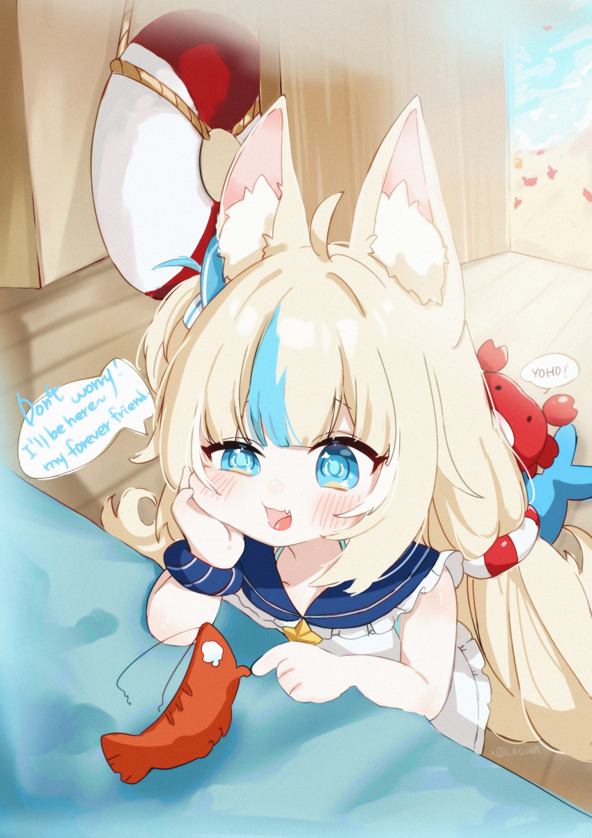Safebooru - 1girl absurdres animal ears beach blonde hair blue eyes blue hair cat ears crab ...