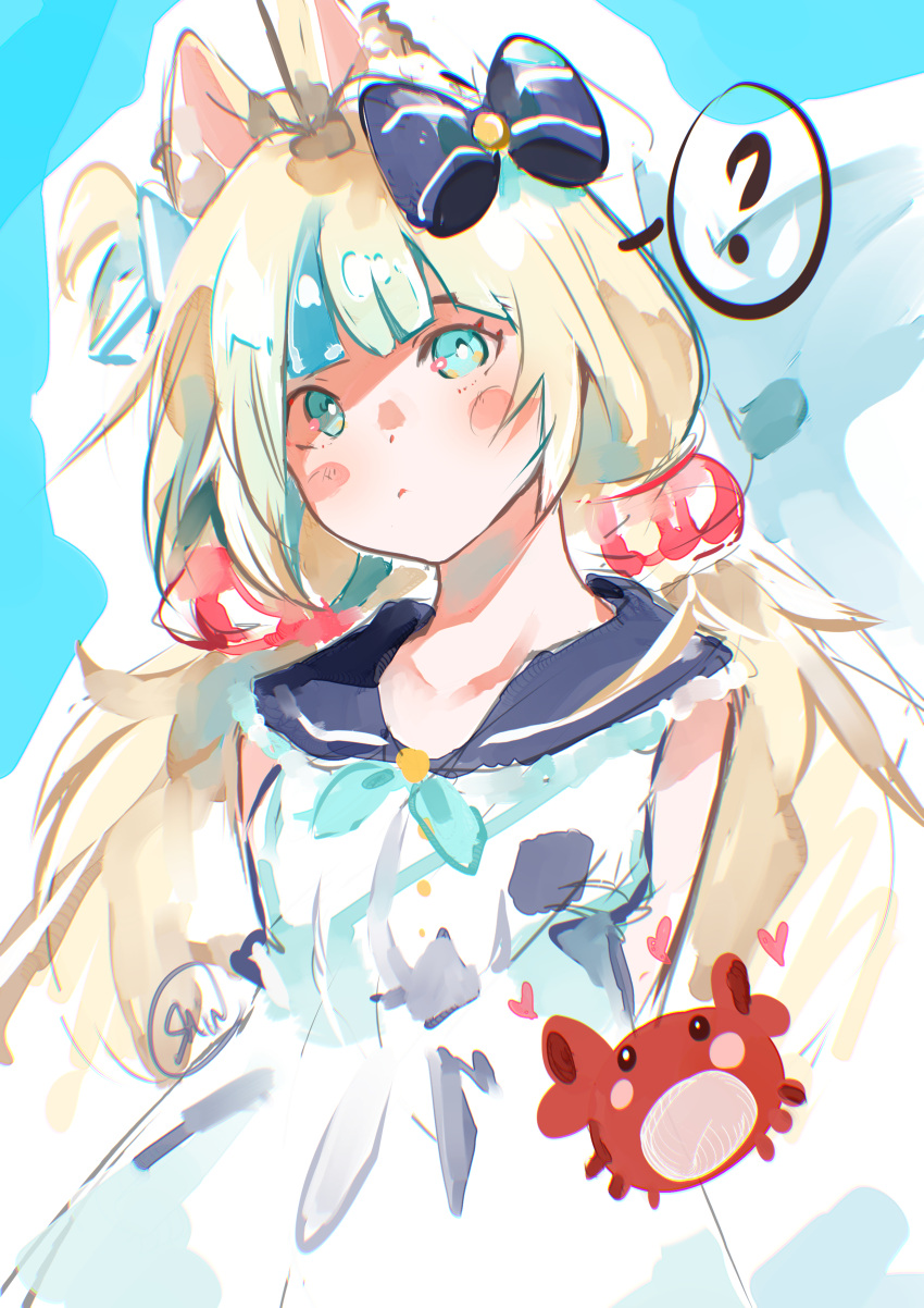 Safebooru - 1girl ? absurdres ahoge animal ears blonde hair blue eyes blue hair cat ears closed ...