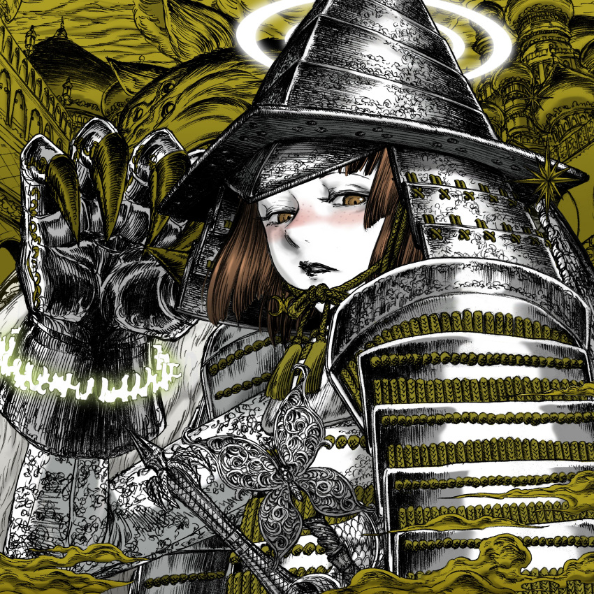 Safebooru - 1girl absurdres armor blush brown eyes brown hair clawed ...