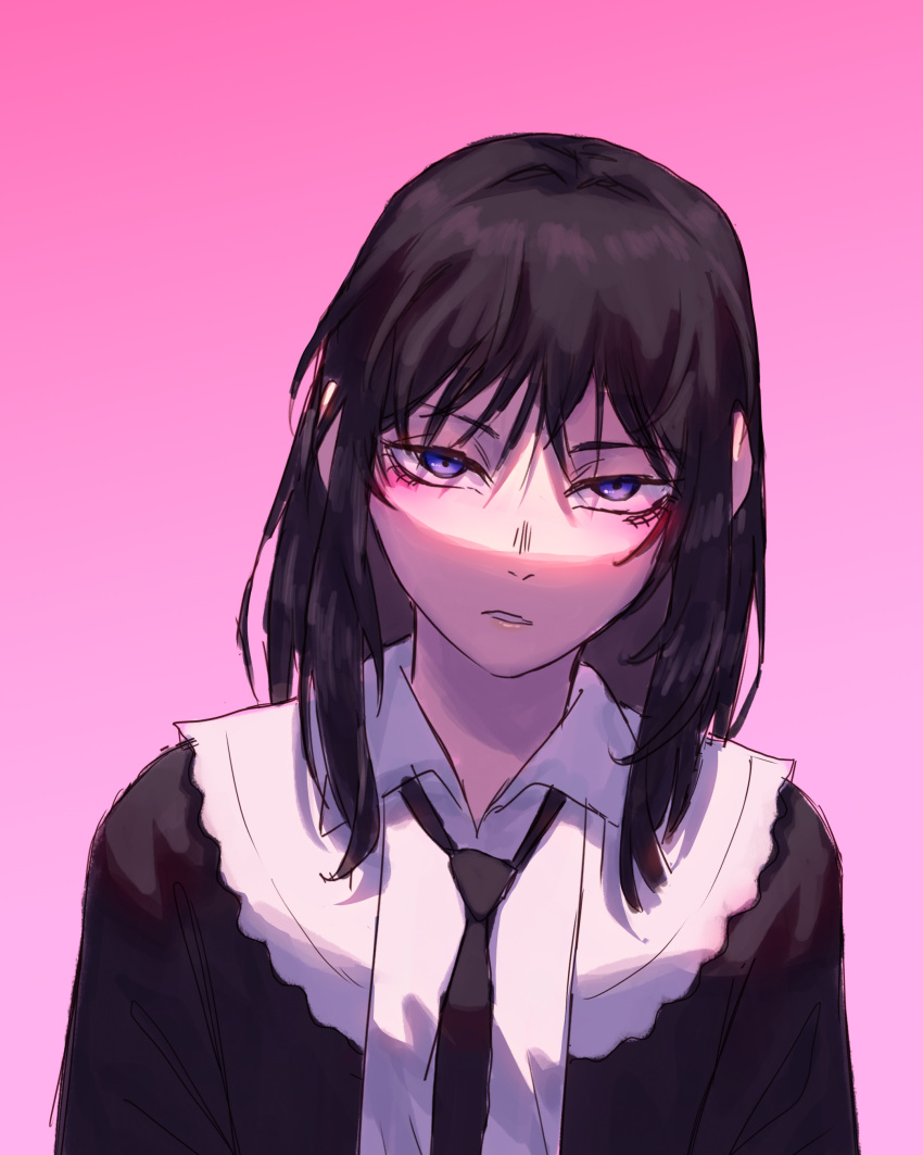 Safebooru - 1girl absurdres black hair black necktie black shirt blue eyes collared shirt ...