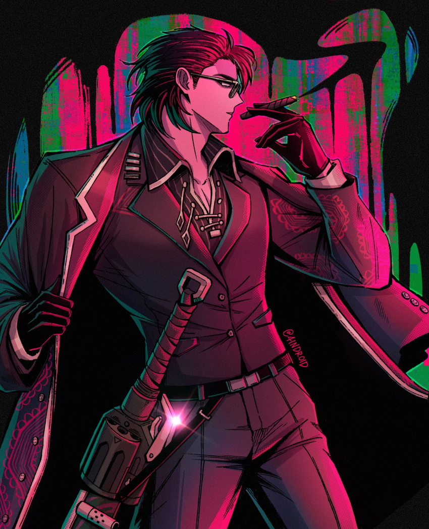 Safebooru - 1boy 4indroid belt black gloves black hair black shirt cigarette coat collared shirt ...