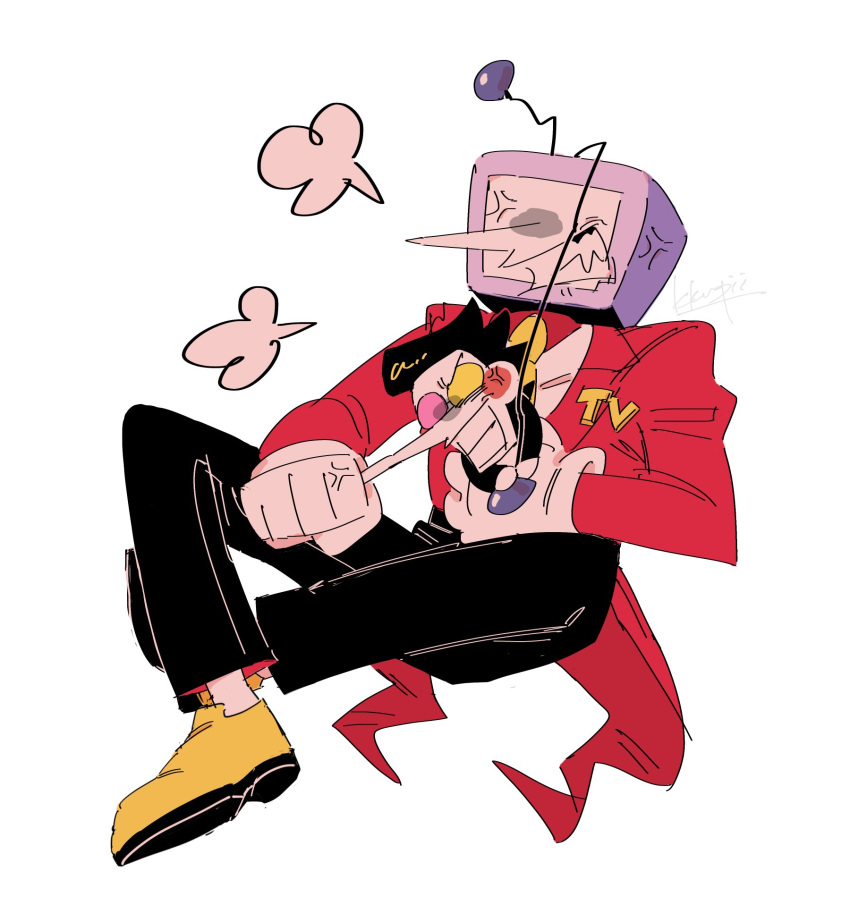 Safebooru - 2boys anger vein angry ant tenna black hair black pants ...