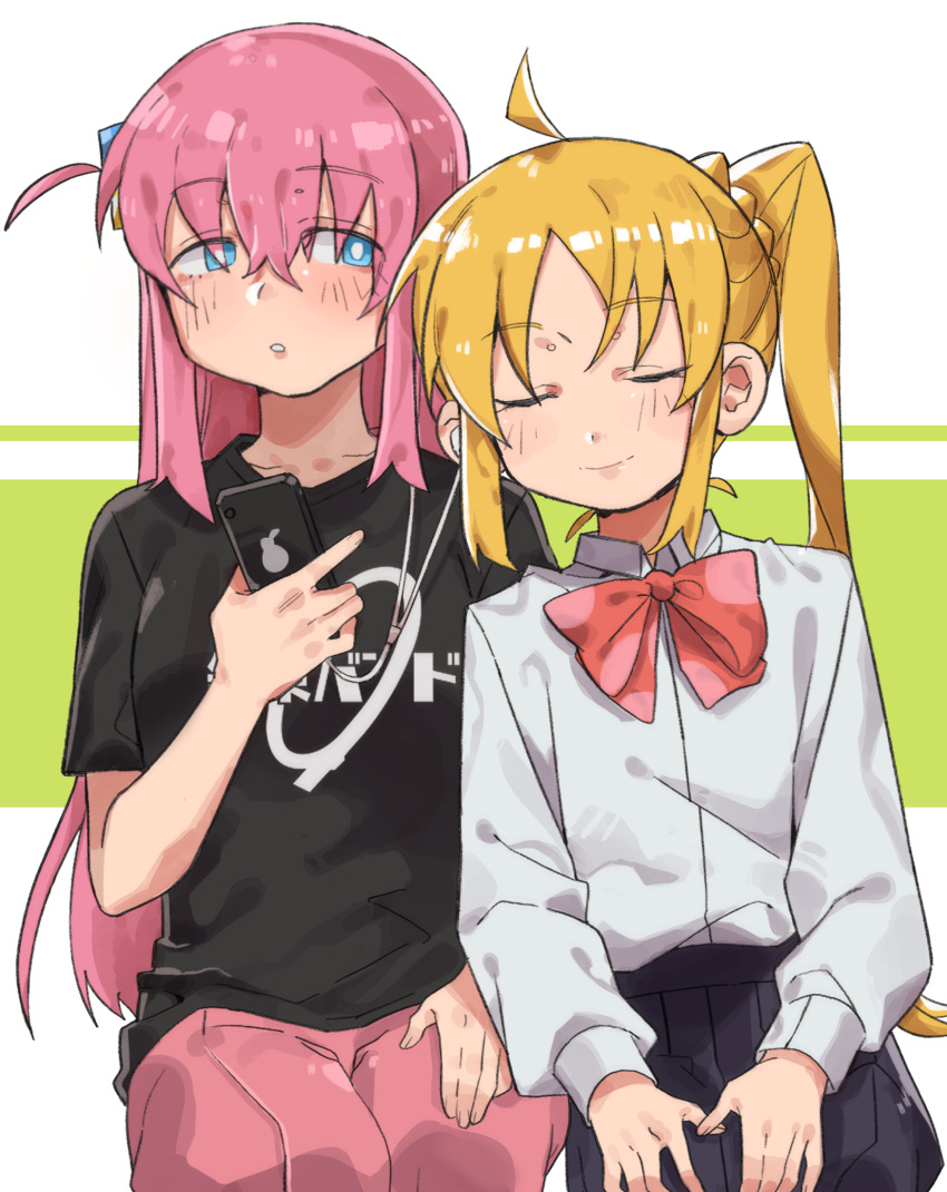 Safebooru - 2girls ahoge black shirt black skirt blonde hair blue eyes blush bocchi the rock ...