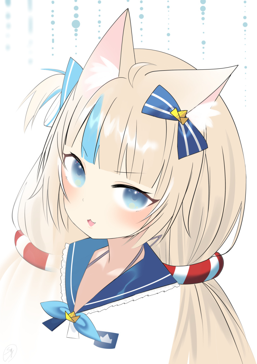 Safebooru - 1girl animal ear fluff animal ears blonde hair blue collar blue eyes blue hair cat ...