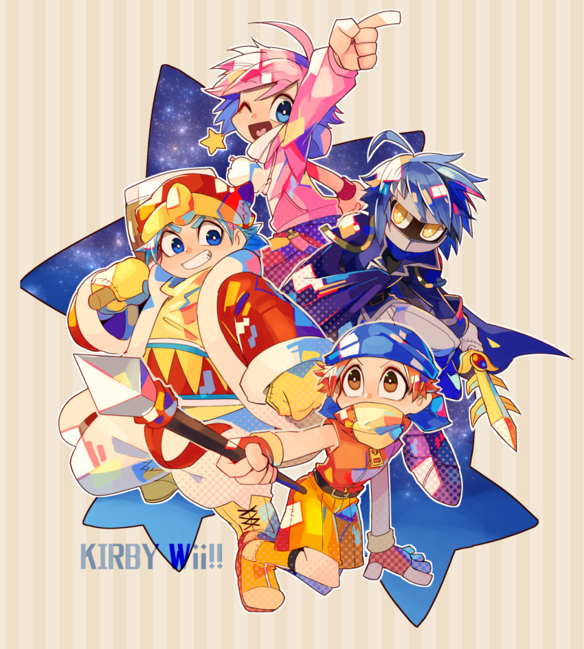 Safebooru - 4boys ;d ahoge arm up armor bandana waddle dee belt black ...
