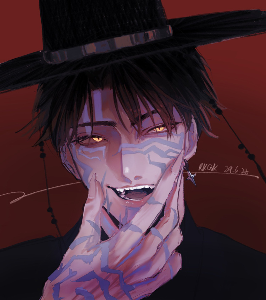 Safebooru - 1boy :d black hair black hanbok demon earrings fadinbot wry ...