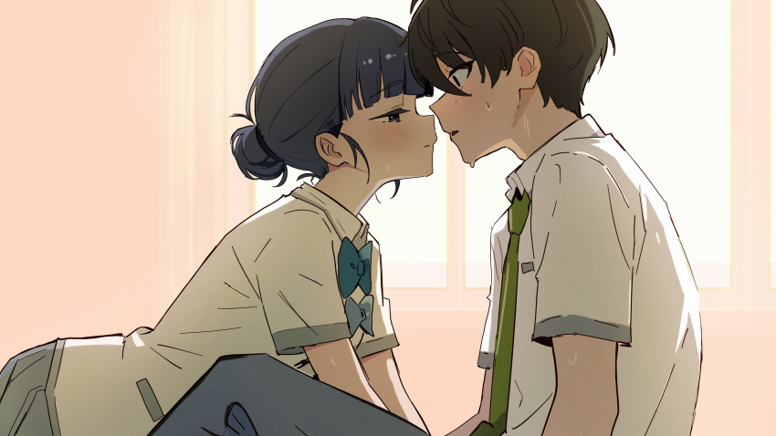 Safebooru - 1boy 1girl absurdres basori tiara black hair blue bow blue bowtie blue hair blush ...