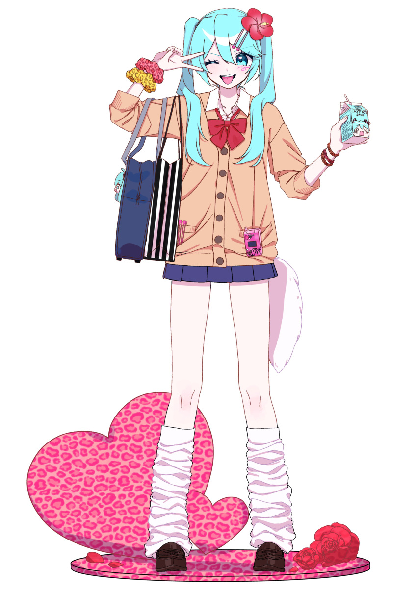 Safebooru - 1girl absurdres animal print aqua eyes aqua hair bag bag charm blue skirt bow bowtie ...