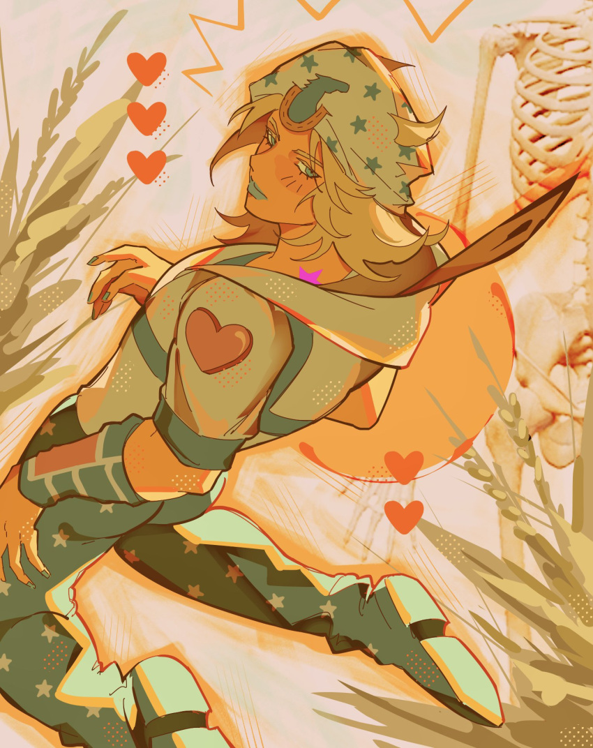 Safebooru - 1boy beanie birthmark blonde hair blush english commentary feathers green eyes green ...