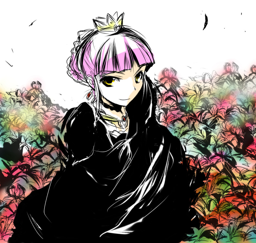 Safebooru - babel flower highres pink hair robe tiara yellow eyes | 190036
