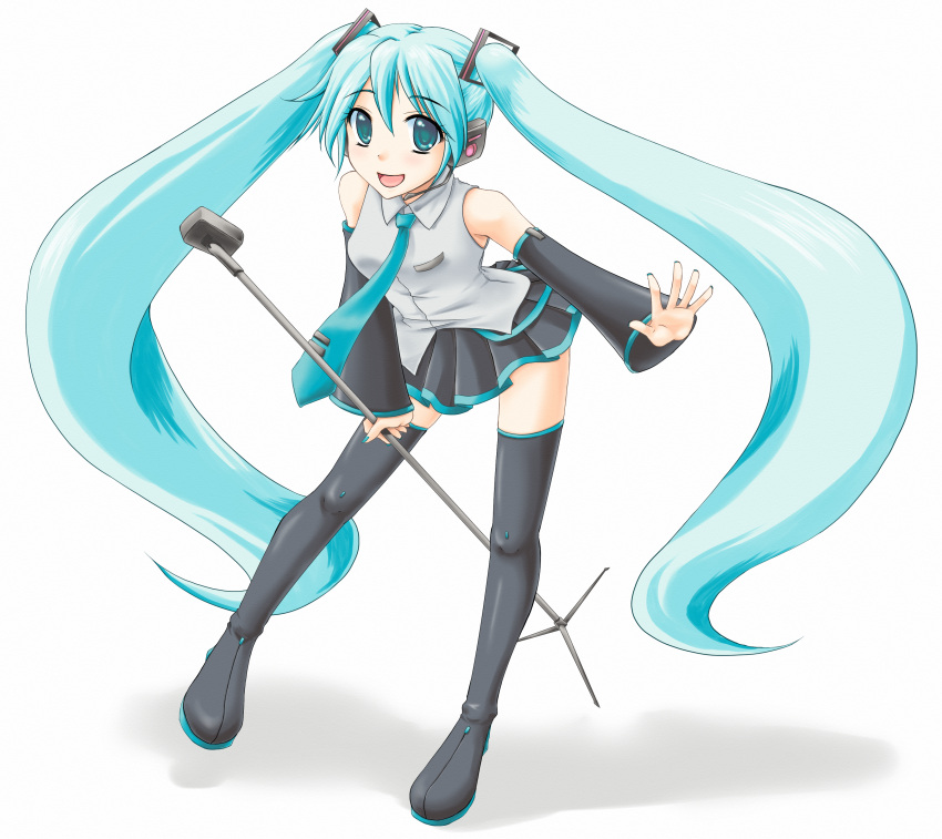Safebooru - 1girl absurdres aqua eyes aqua hair boots detached sleeves hatsune miku headset ...